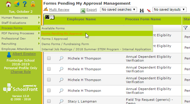 Process Forms: Navigation Menu Options – SchoolFront