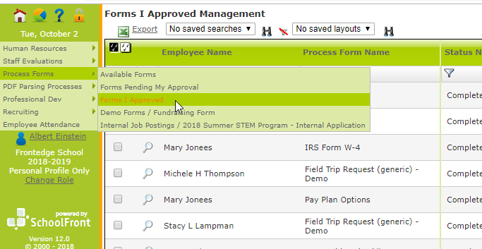 Process Forms: Navigation Menu Options – SchoolFront