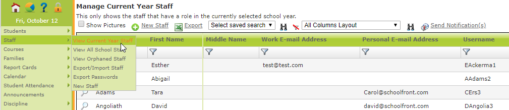 View and Edit Staff – SchoolFront