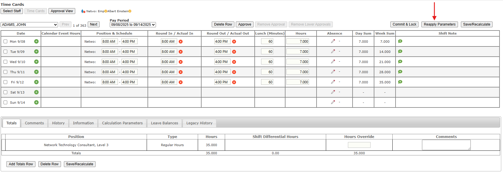 Reapply Parameters on the V2 Timecard – SchoolFront