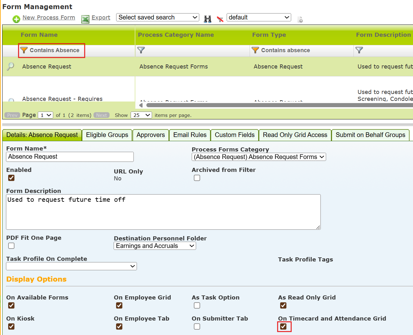 Timecard Initiated Absence Request Process Form setup – SchoolFront