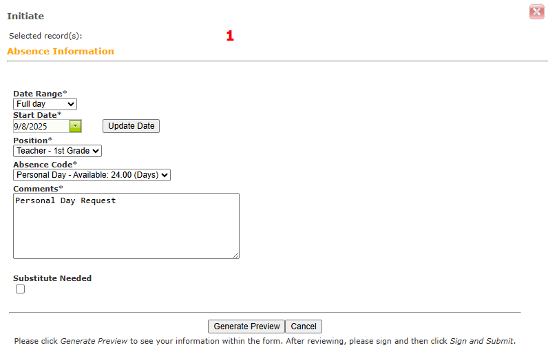 Submitting an Absence Request through Available Forms – SchoolFront
