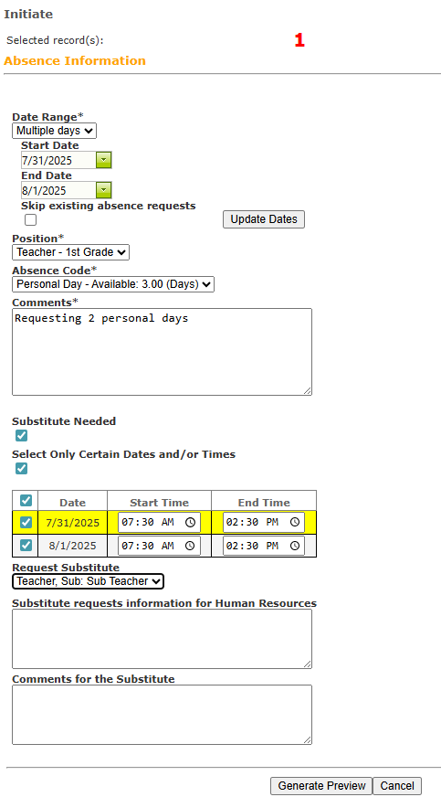 Submitting an Absence Request through Available Forms – SchoolFront