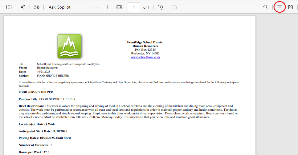 Creating a Printable PDF of a Job Posting – SchoolFront