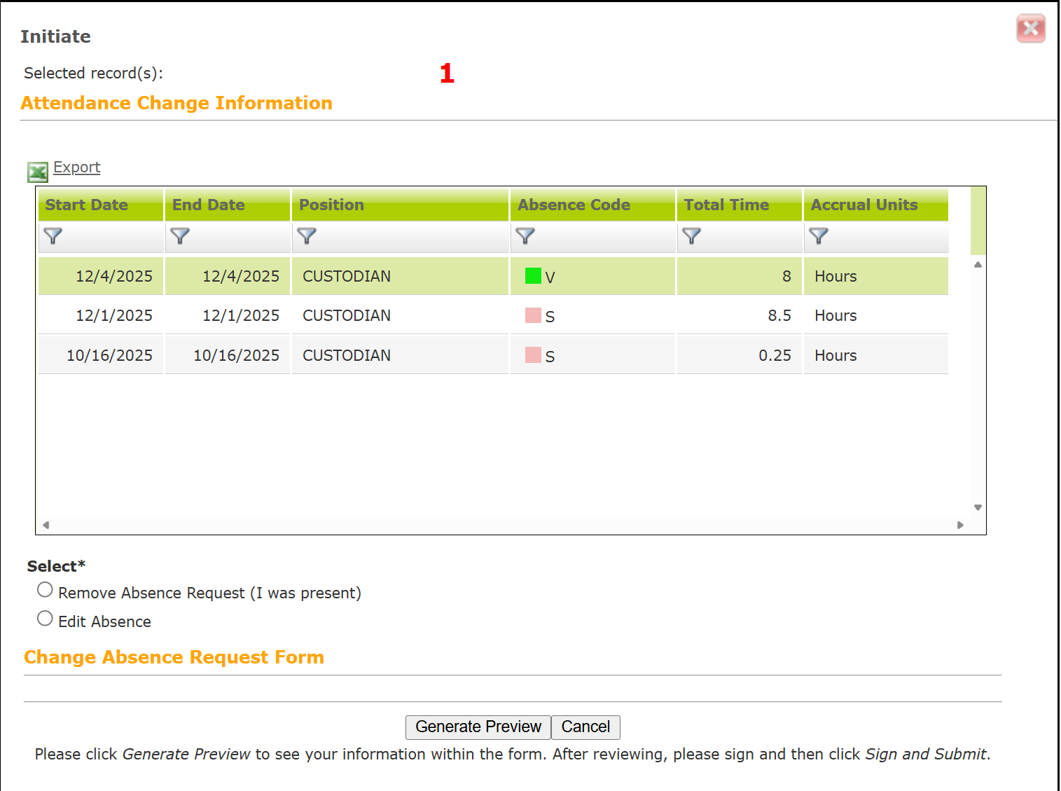 Submit a Change Absence Request Form from Available Forms – SchoolFront