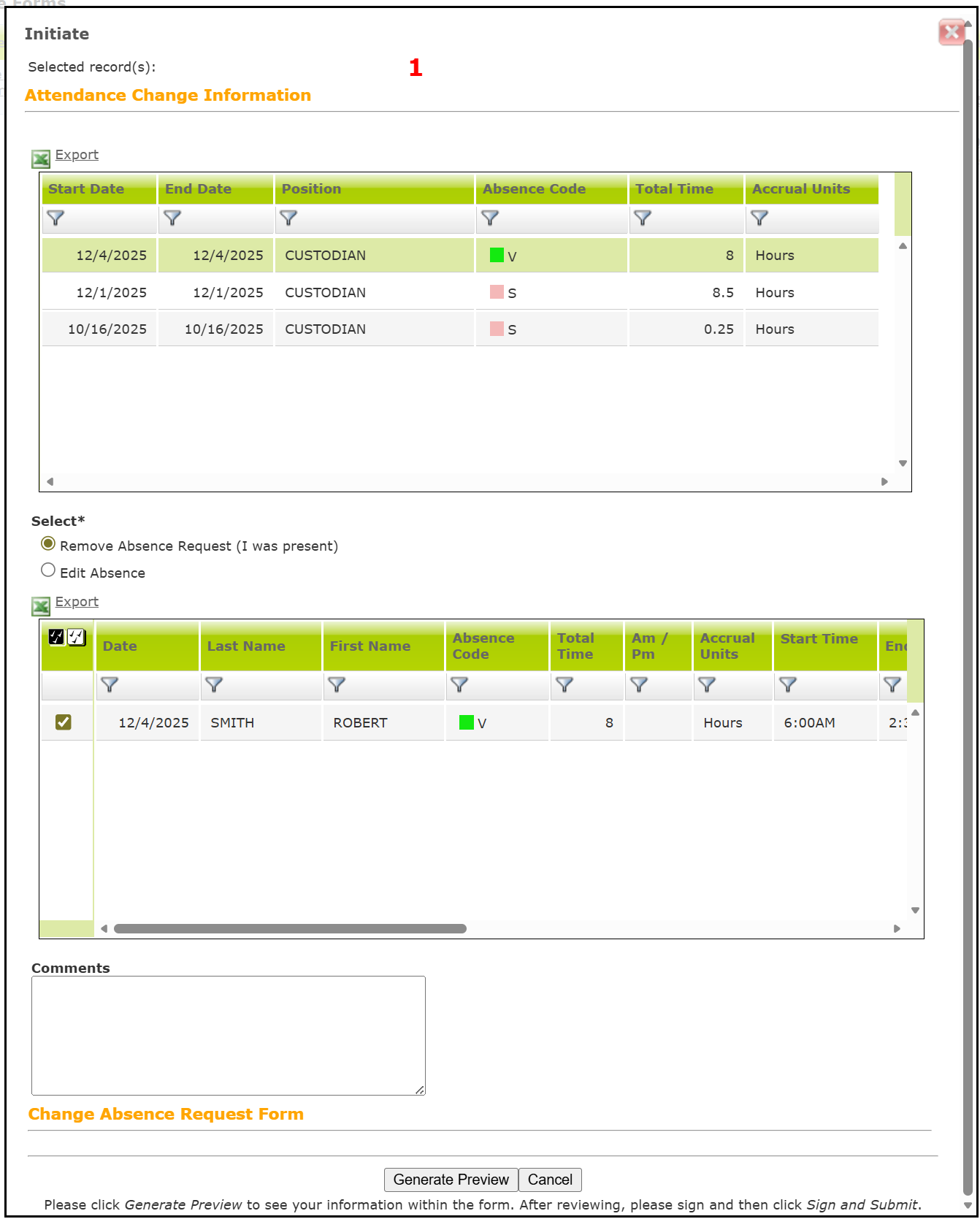 Submit a Change Absence Request Form from Available Forms – SchoolFront
